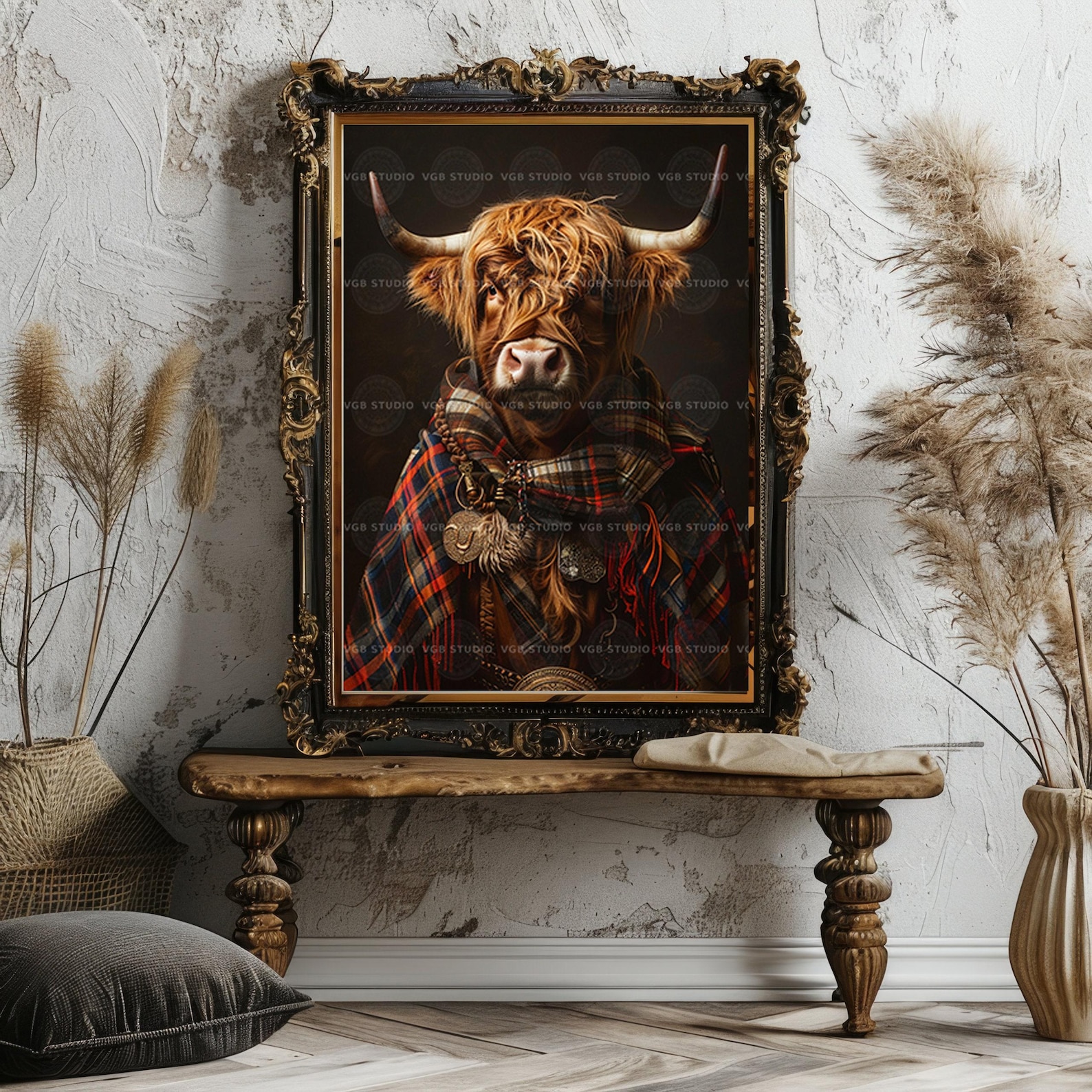Highlander Scottish Highland Cow Bull Fine Art Giclee Baroque Painting ...