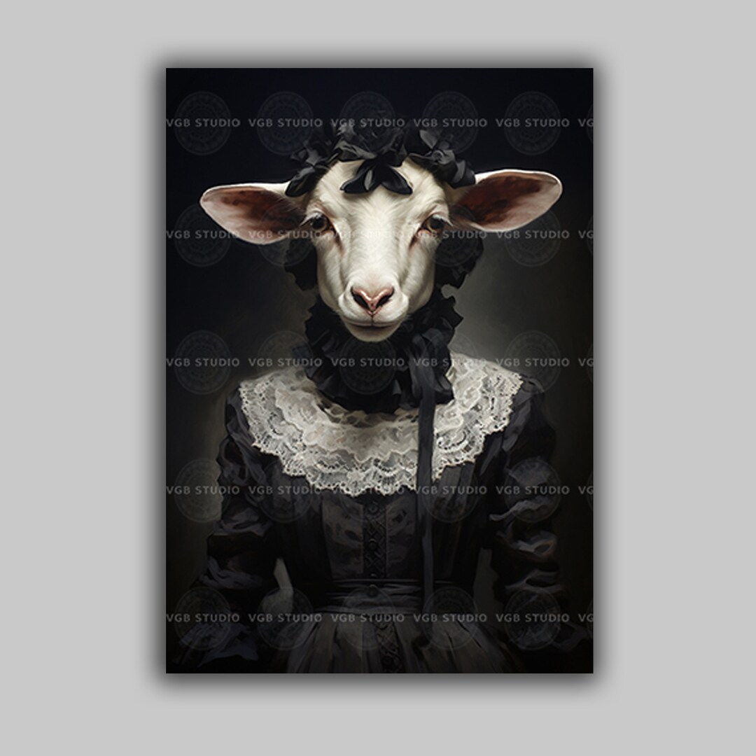 Sheep Gothic Lady Royalty Victorian Portrait Print, Goth Sheep Painting ...