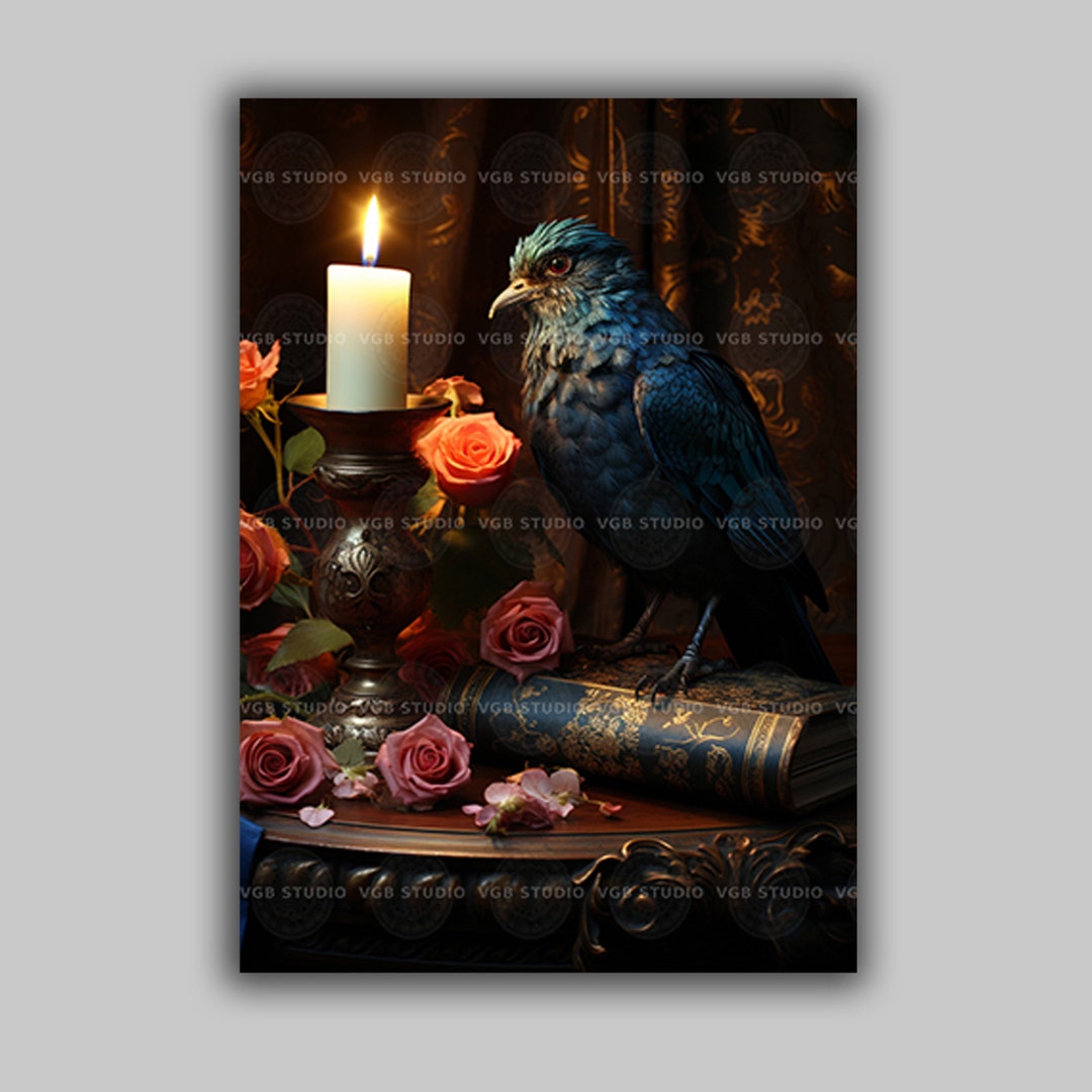 Gothic Crow Victorian Library, Raven Edgar Allan Poe, Dark Academy Art ...