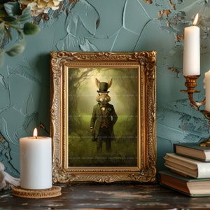 Gothic Victorian Irish Rabbit Print, Victorian Bunny Portrait Painting ...