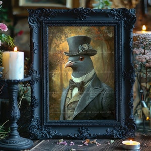 Pigeon Top Hat Victorian Baroque Print, Rococo Renaissance Fancy Bird ...