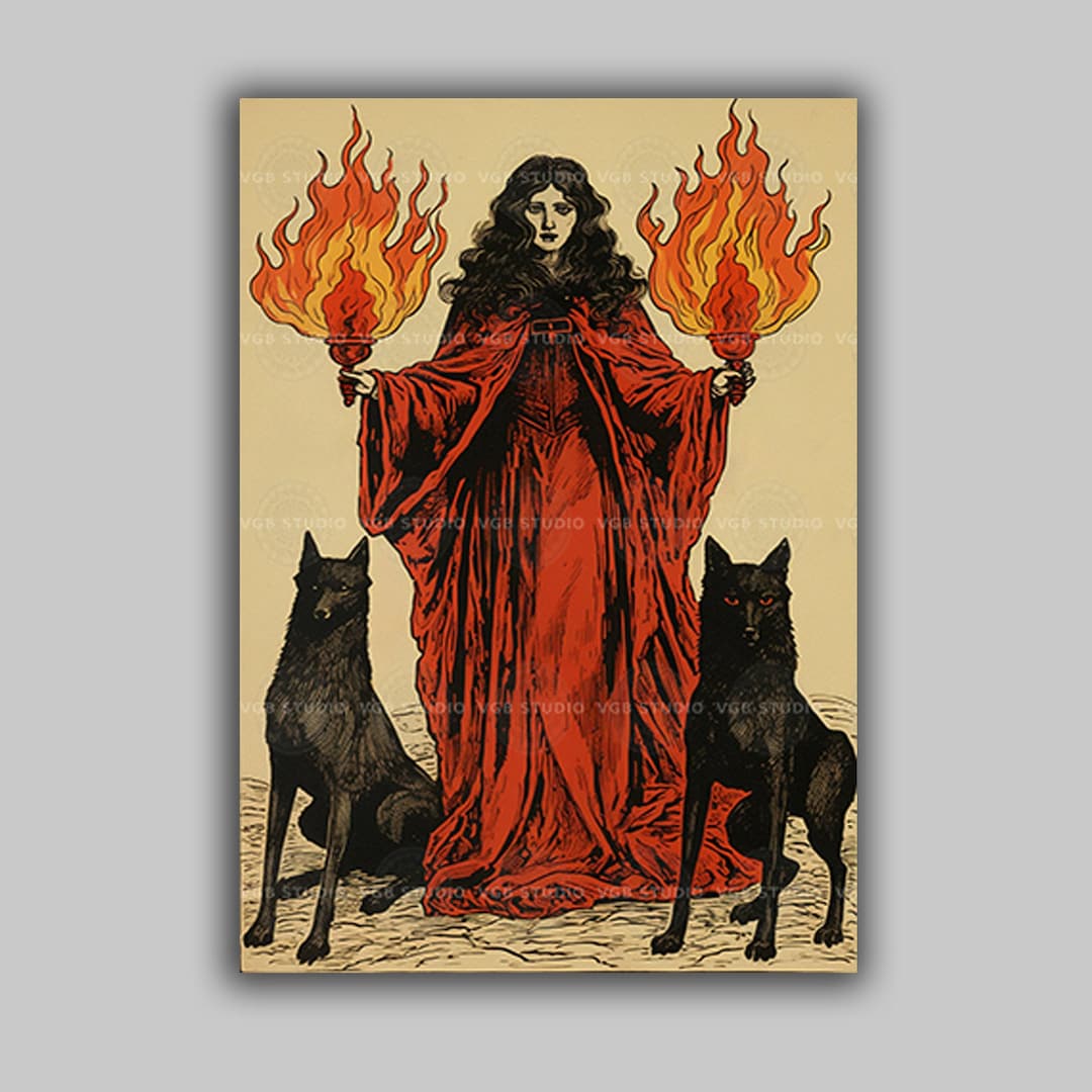 Hecate Goddess With Dogs Art Print | Greek Mythology Witch Wall Decor ...