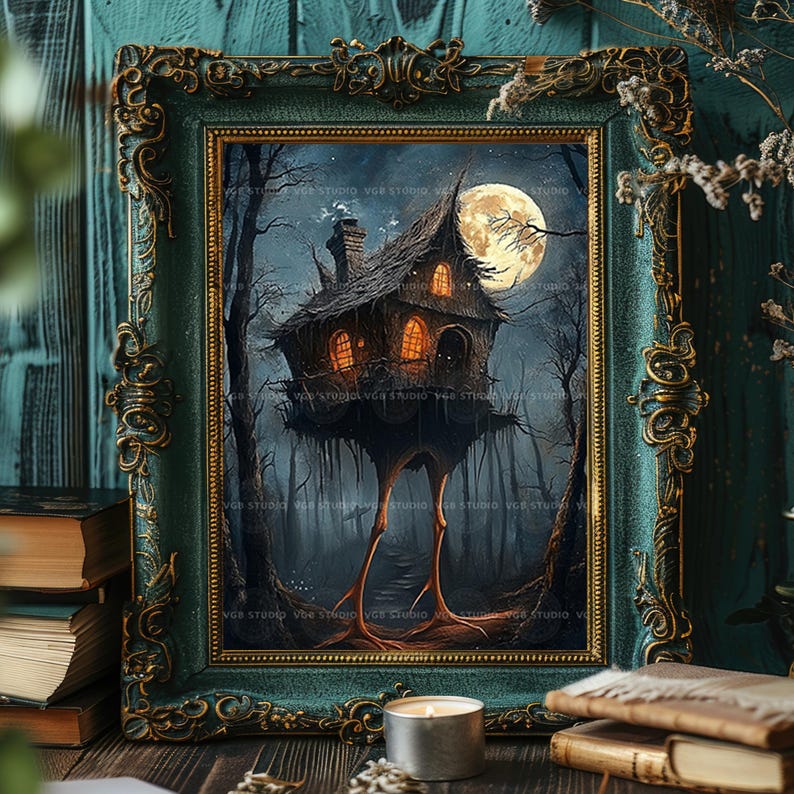 Baba Yaga Chicken Leg Hut Print Slavic Folklore Witch House Art Spooky ...