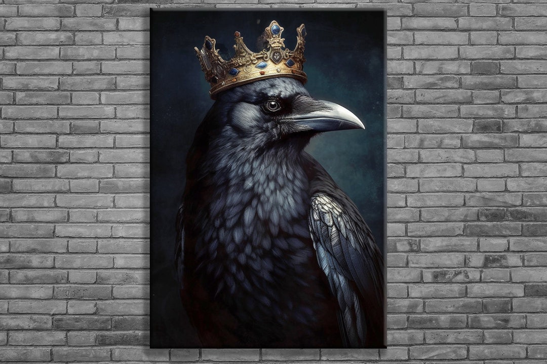 Gothic Black Crow King, Raven With Crown on Head Art Poster Giclee ...