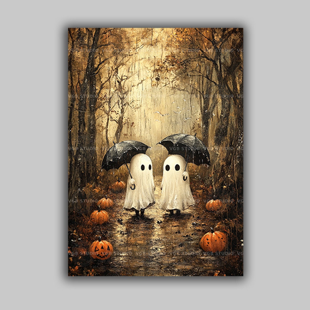 Ghosts Under Rain Holding Umbrellas Whimsical Painting Giclee Print ...