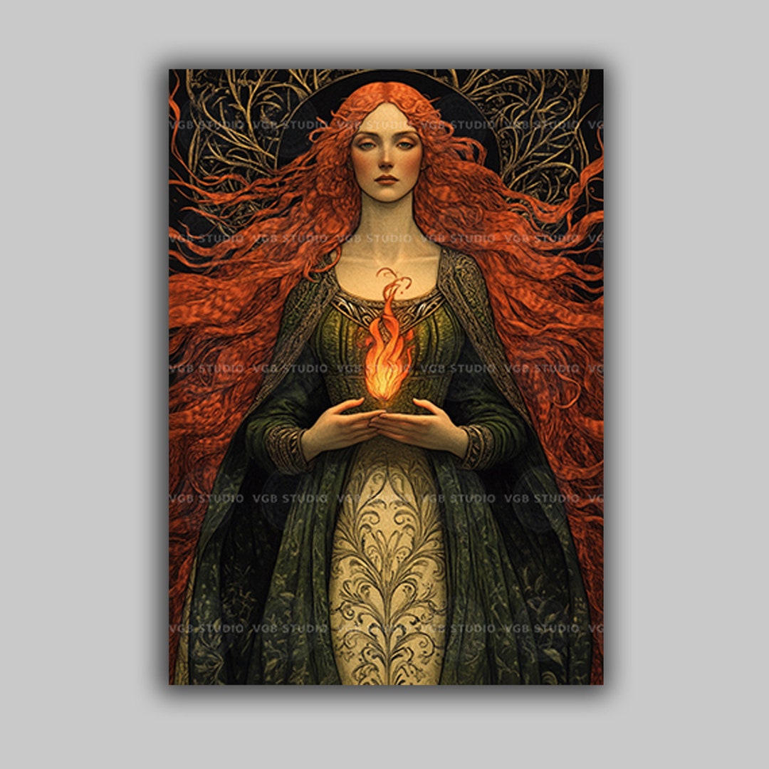 Brigid Goddess Art Print Irish Pagan Fire Deity Red Hair Celtic ...