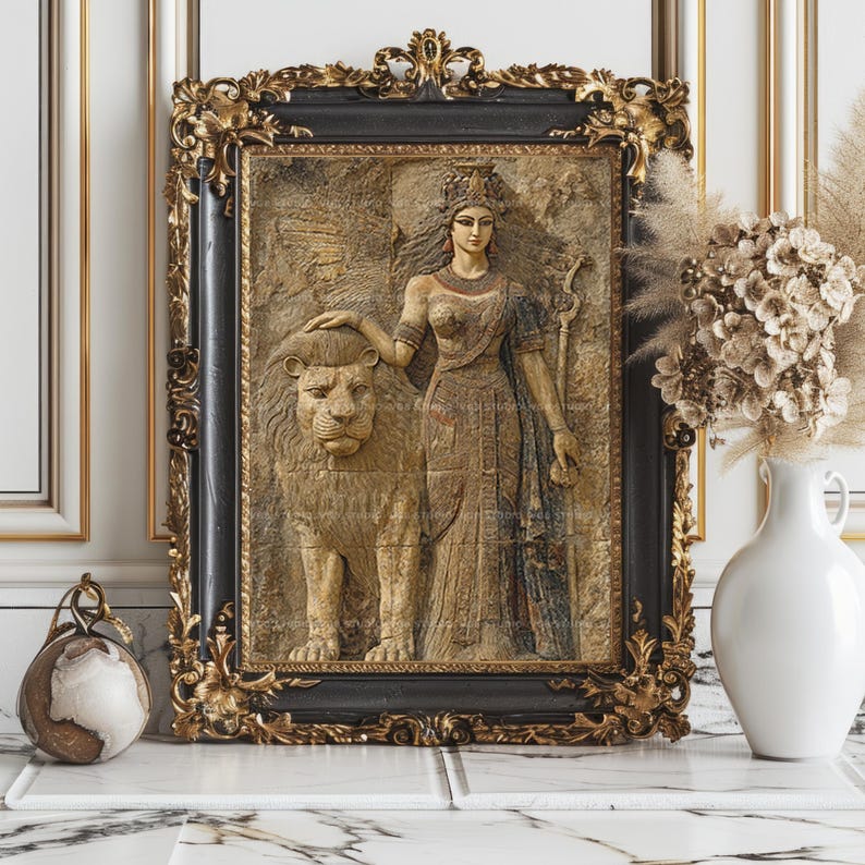 Ishtar Goddess Art Print | Ancient Mesopotamian Lion Relief Stone ...