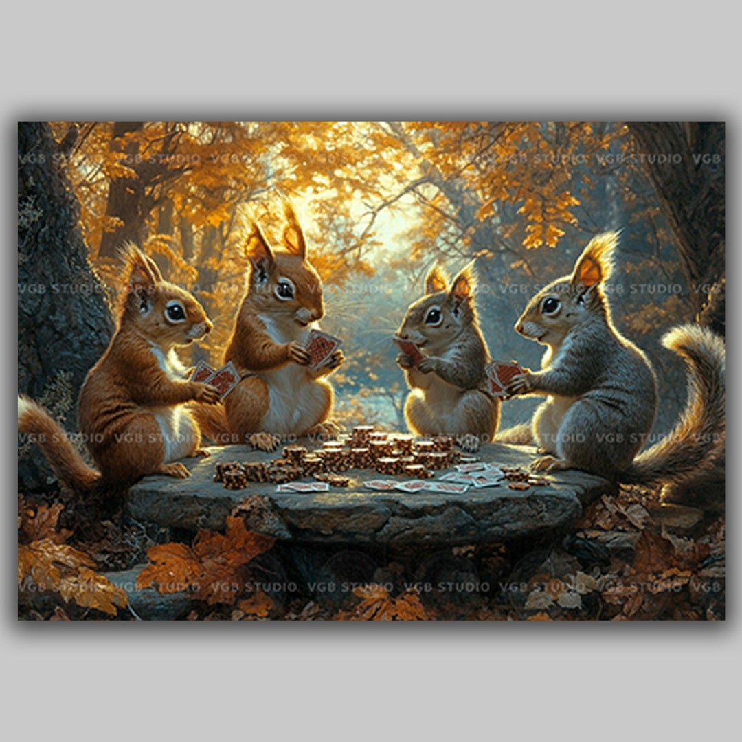 Squirrel Poker Art Print Funny Animal Playing Cards Autumn Woodland ...