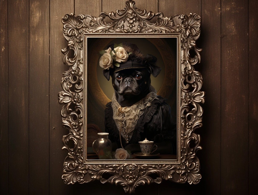 Gothic Black Pug Dog Victorian Lady Tea Party, Fine Art Giclee, Vintage ...