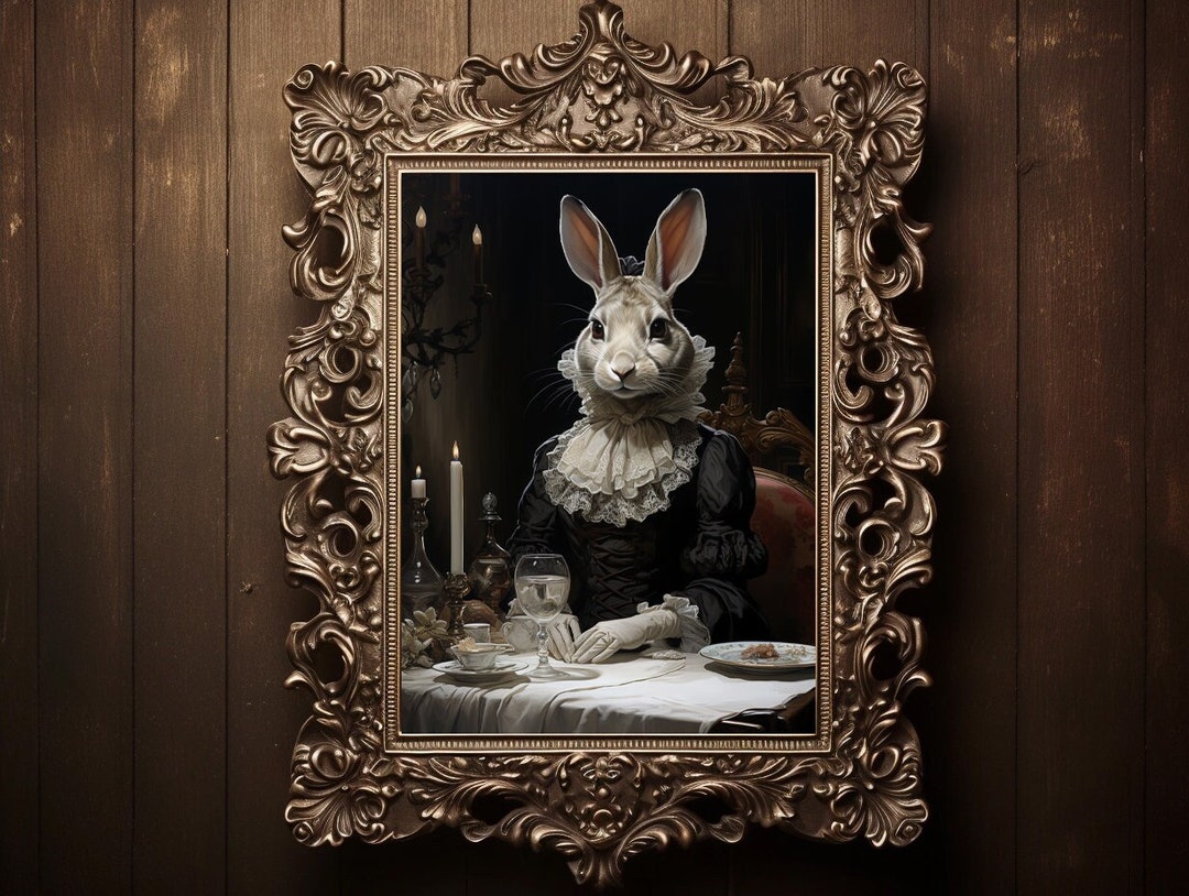 Gothic Rabbit Victorian Lady Drinking Tea Poster, Dark Academy Art ...
