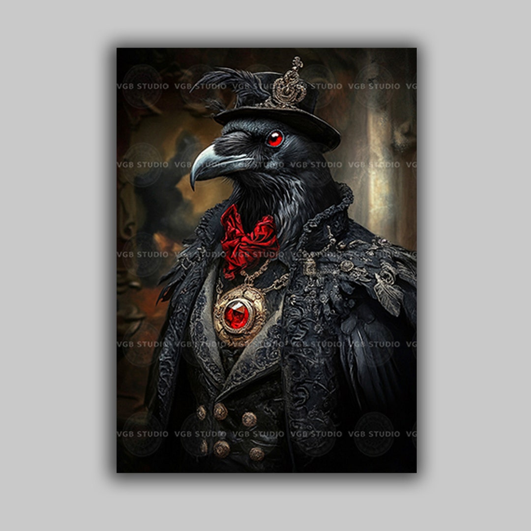Victorian Crow Gentleman Raven Print, Aristocrat Black Bird Portrait ...