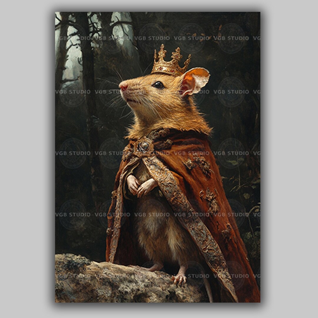 Royal Rat King Art Print in Ornate Cloak and Crown, Renaissance Mouse ...