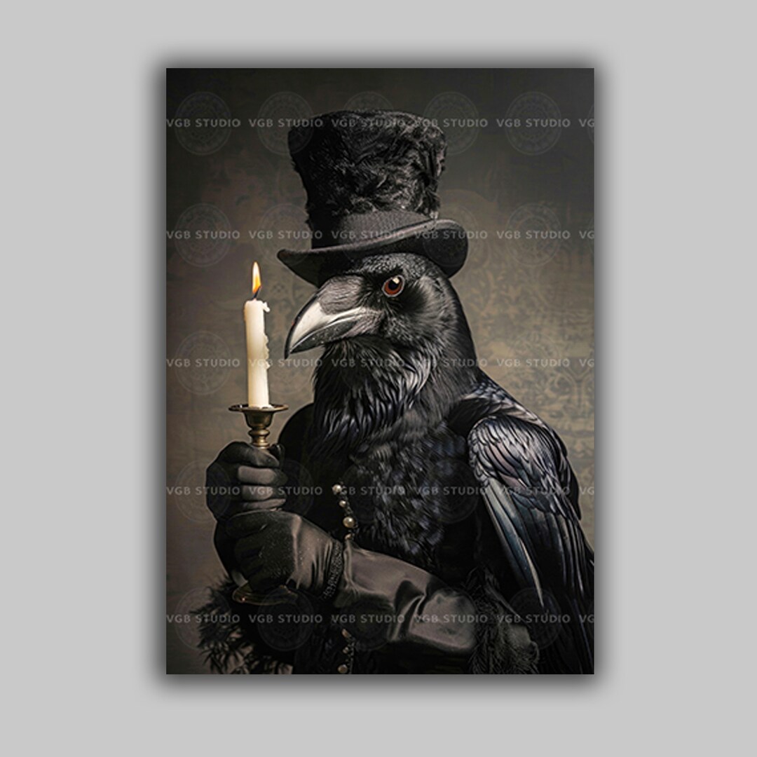 Victorian Crow Gentleman Holding Candle, Aristocrat Raven Giclee ...