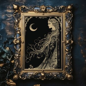 Selene Art Nouveau Greek Goddess Moon, Luna Vintage Painting, Celestial ...