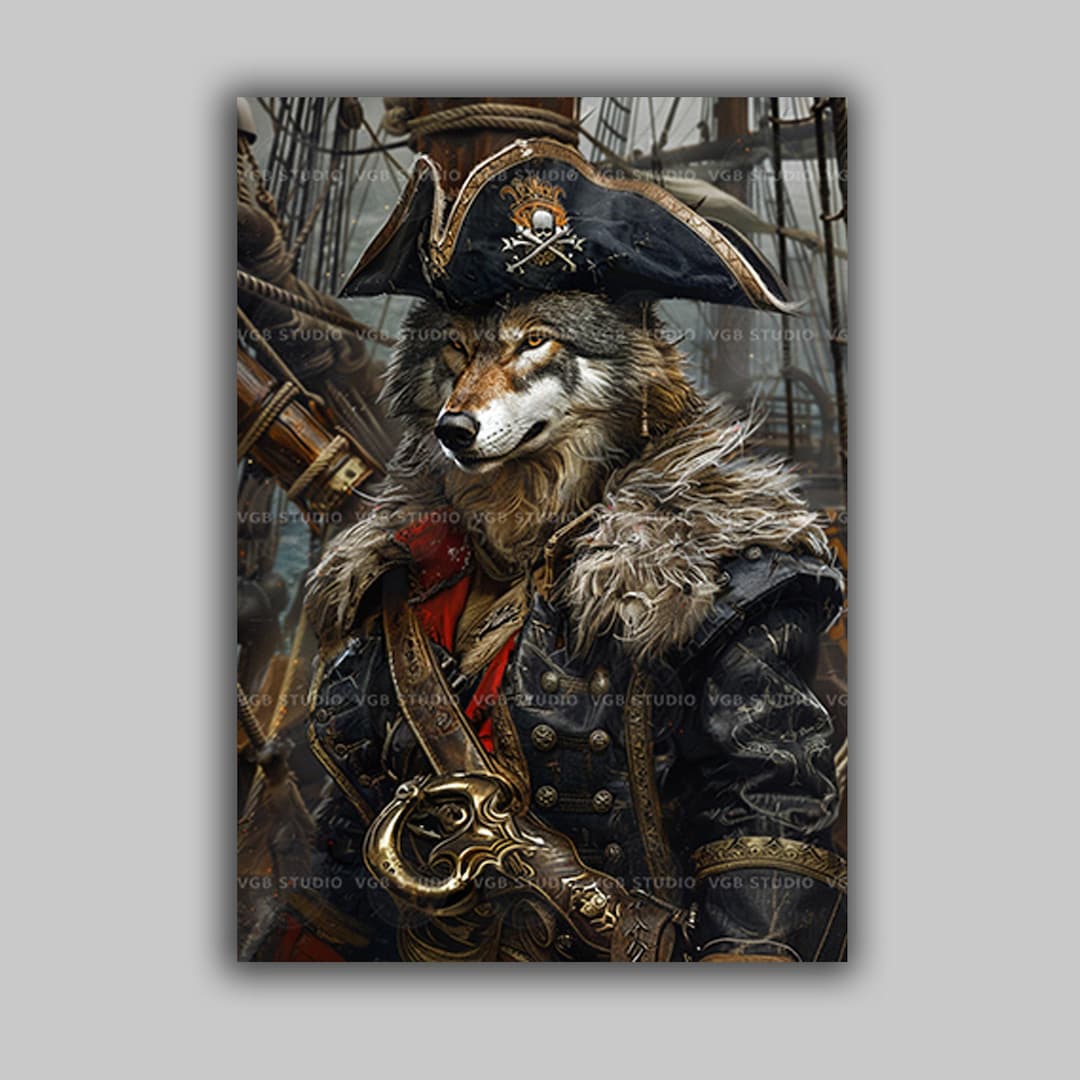 Pirate Wolf Art Print Nautical Animal Captain Decor Fantasy Beast ...