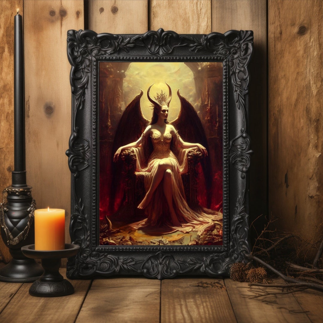 Lilith Sitting Throne Devil Print, Demon Vintage Dark Art, Occult ...
