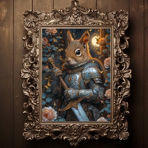 Squirrel Knight Medieval Fine Art Print Giclee, Moonlit Enchanted ...