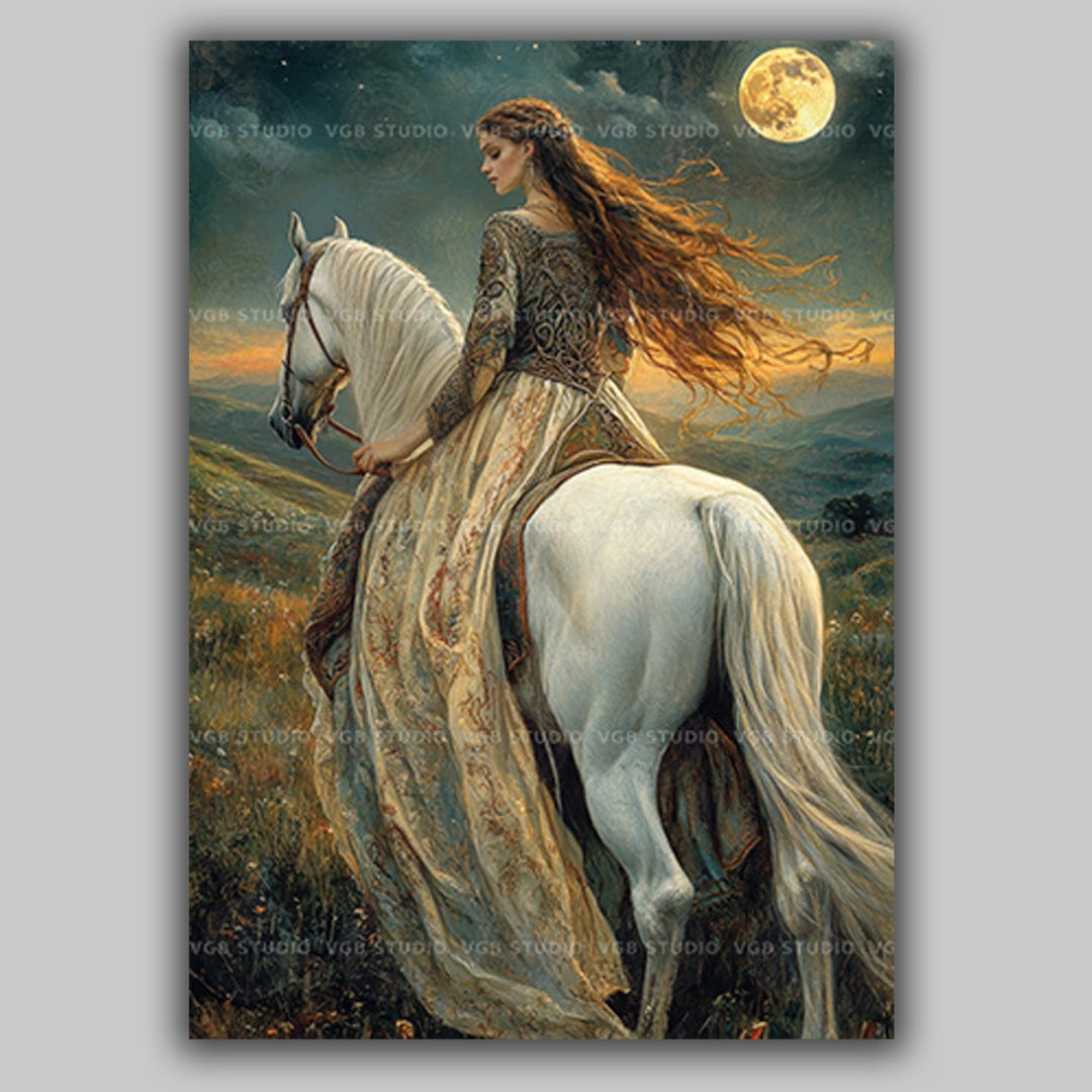 Rhiannon Welsh Pagan Goddess of Moon and Horses Fine Art Print ...