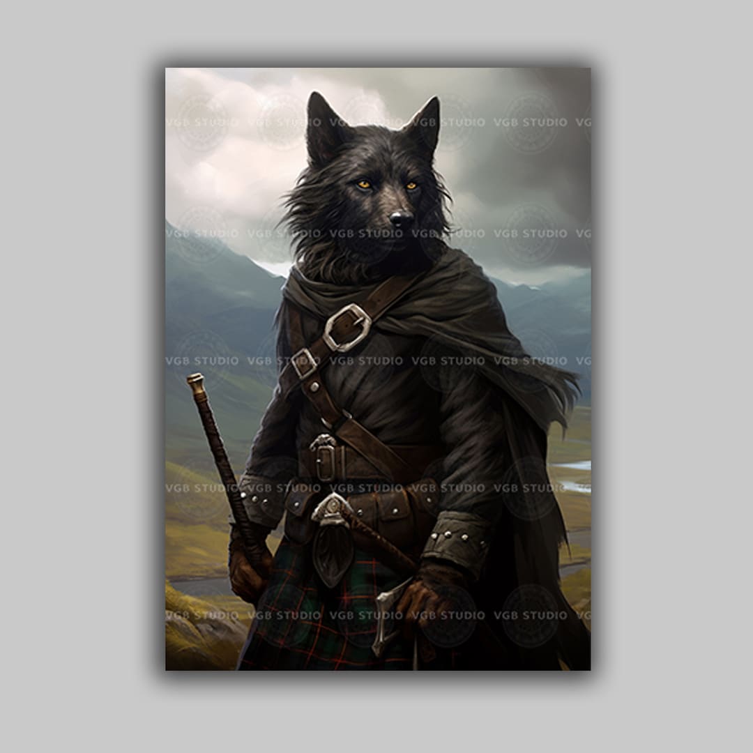 Highlander Scottish Black Fox Fine Art Giclee, Baroque Celtic Folklore ...