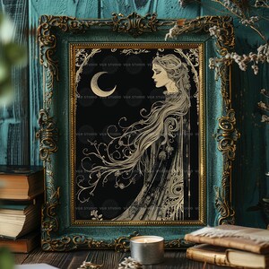 Selene Art Nouveau Greek Goddess Moon, Luna Baroque Painting, Celestial ...