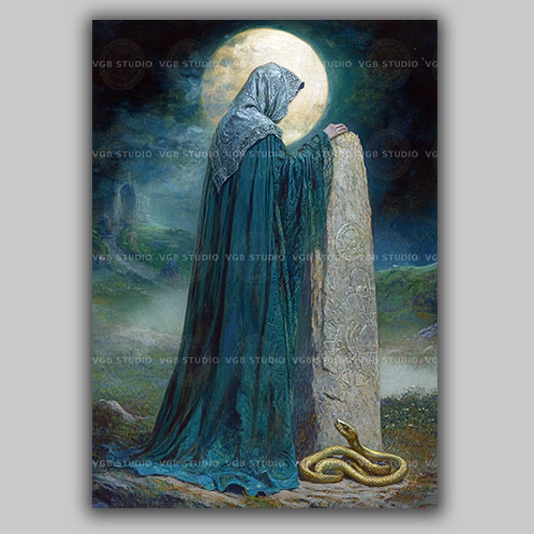 Sirona Art Print Celtic Goddess Moon Healing Snake Sacred Stone Pagan ...