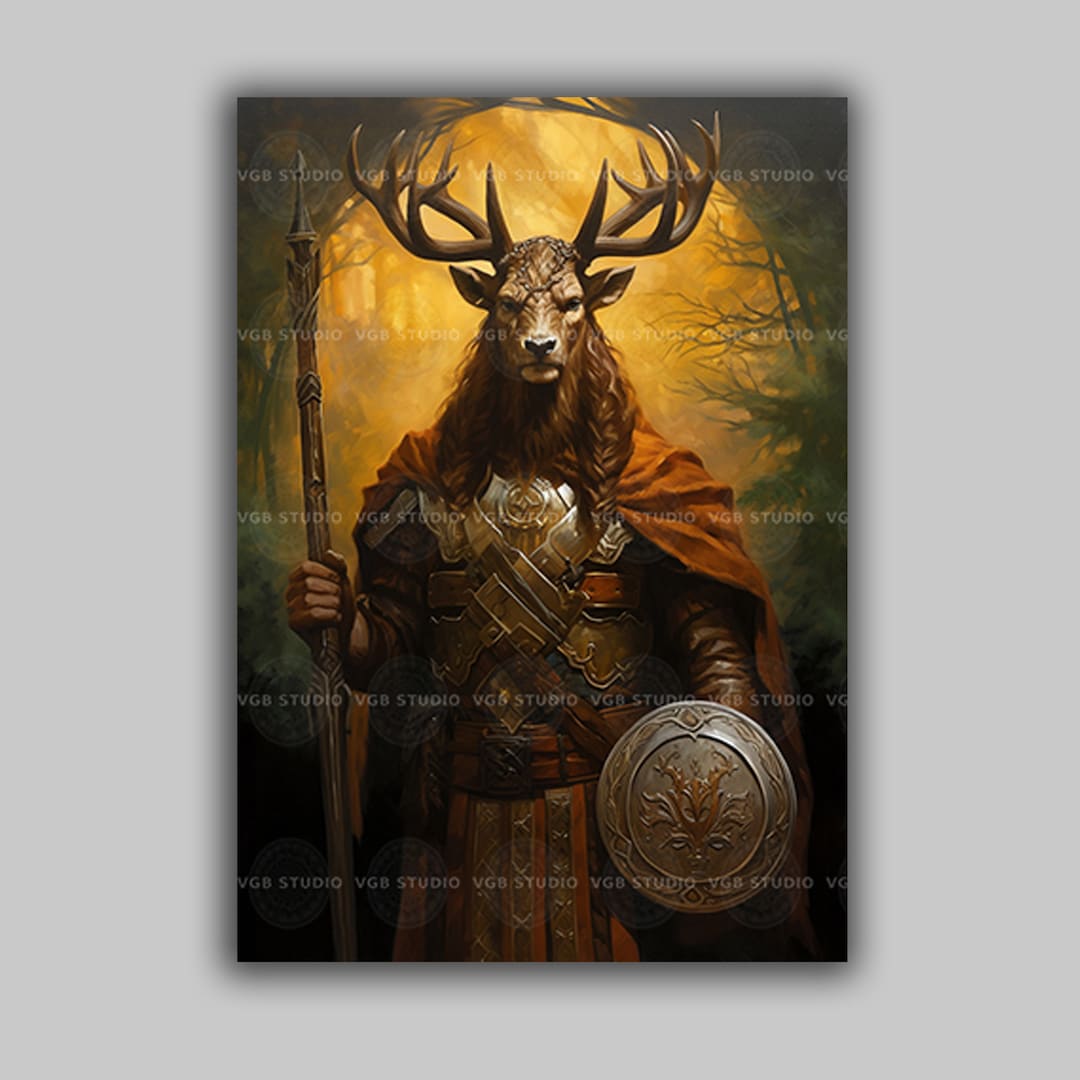 Deer Stag Celtic Warrior Giclee Artwork Classical Baroque Portraiture ...