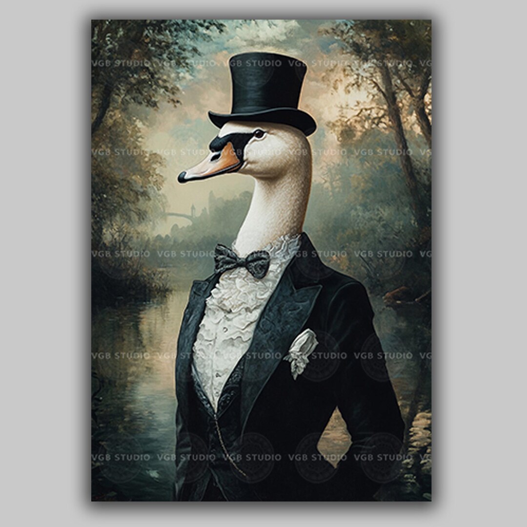 Swan Gothic Victorian Gentleman Print, Renaissance Swan Portrait Fine ...