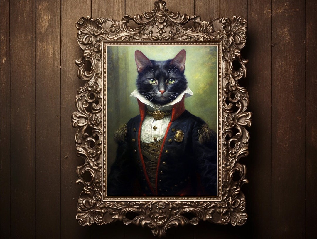 Victorian Cat Naval Officer Gothic Vintage Painting, Dressed Regal ...