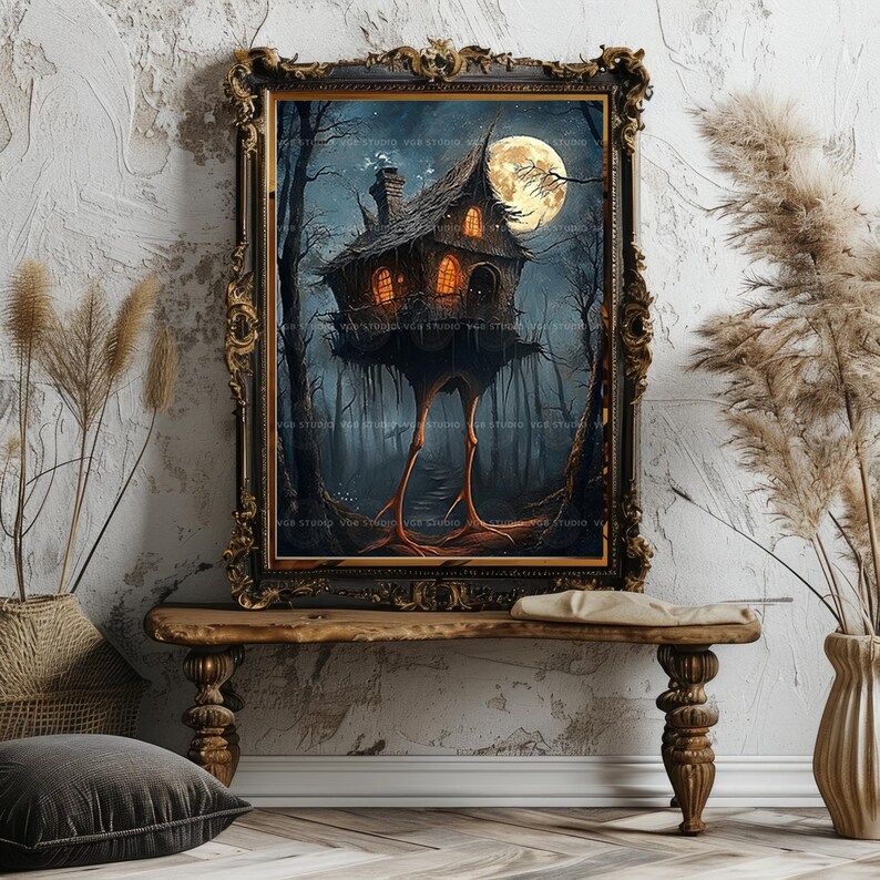 Baba Yaga Chicken Leg Hut Print Slavic Folklore Witch House Art Spooky ...
