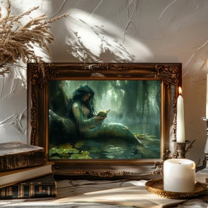 Mermaid Reading Book Lagoon Forest Dark Gottagecore Forest Gothic Print ...
