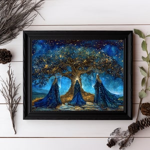 The Norns Tree of Life Print, Pagan Goddess Norse Mythology Painting ...