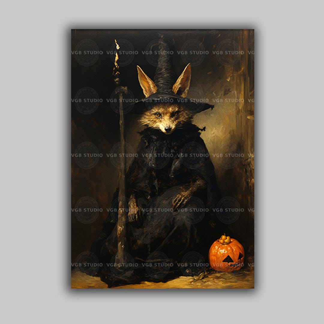 Witch Fox Halloween Portrait Wall Art Print Spooky Woodland Pumpkin ...