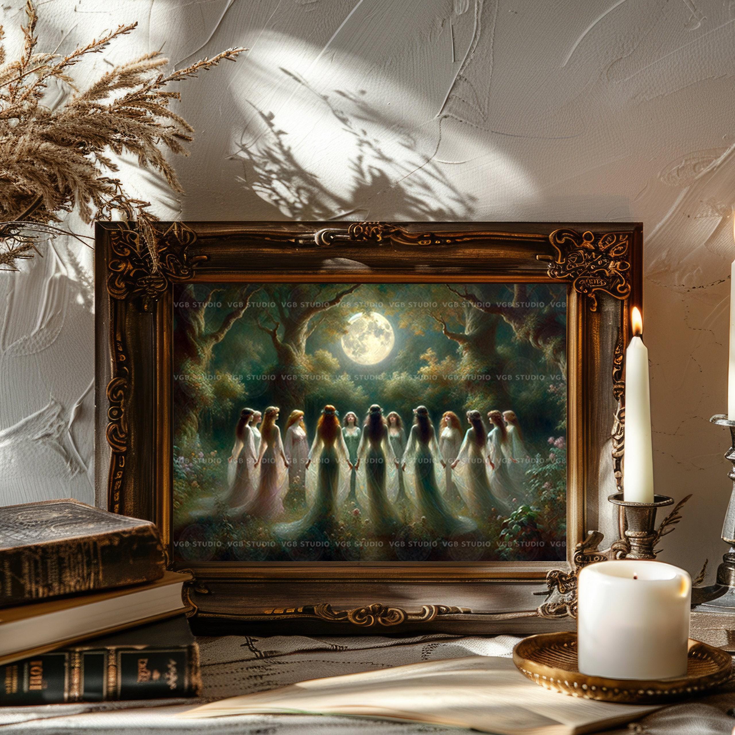 Lunar Circle Full Moon Ritual Art Print Divine Feminine Gathering Decor ...