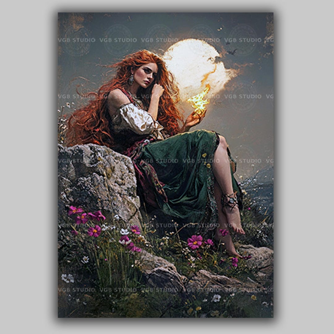 Brigid Goddess Celtic Fire Deity Art Print, Irish Mythology Romantic ...