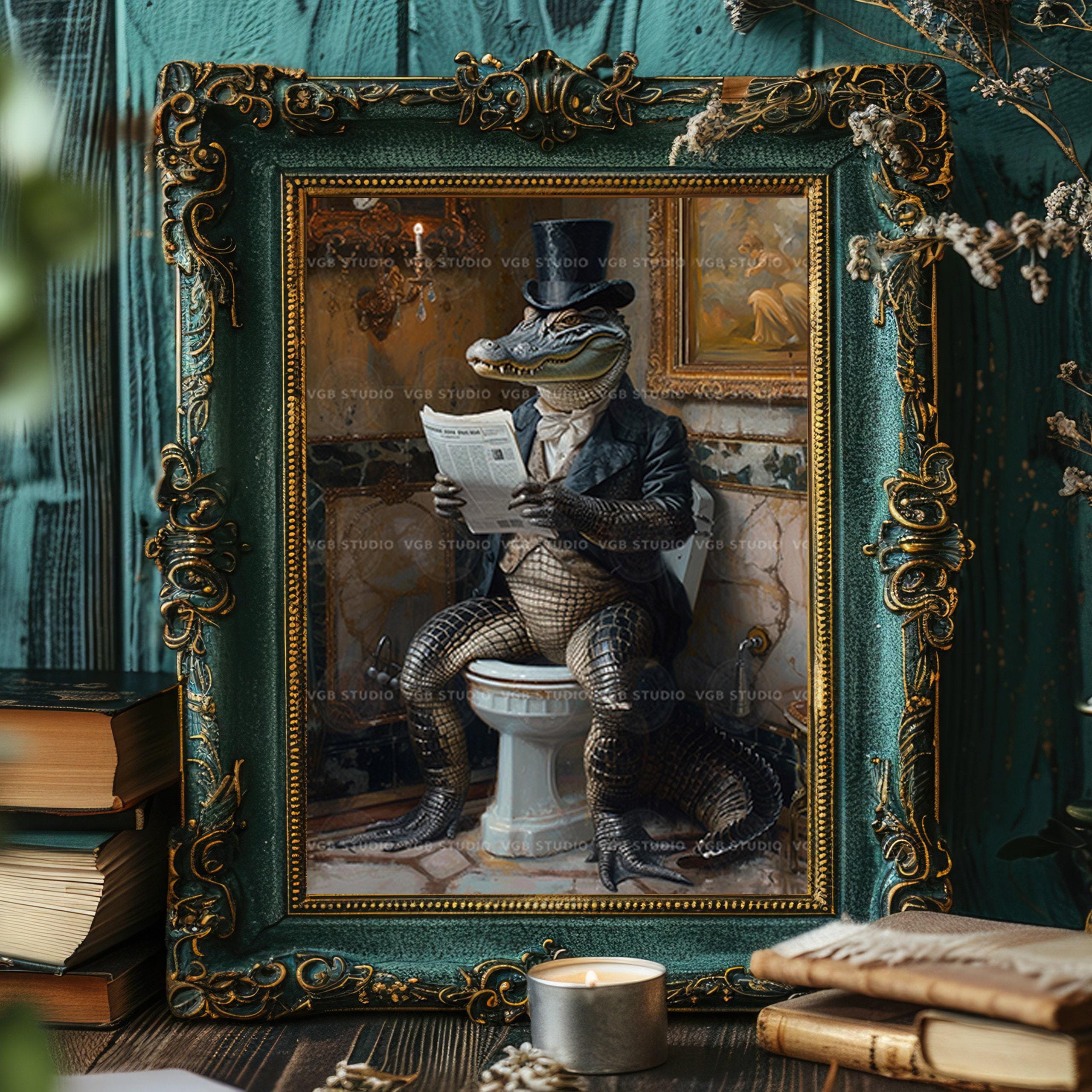 Alligator Reading Toilet Victorian Gentleman, Crocodile Baroque Poster ...