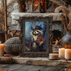 Raccoon Pirate Bucaneer Portrait, Nautical Print Art, Dressed Animal ...