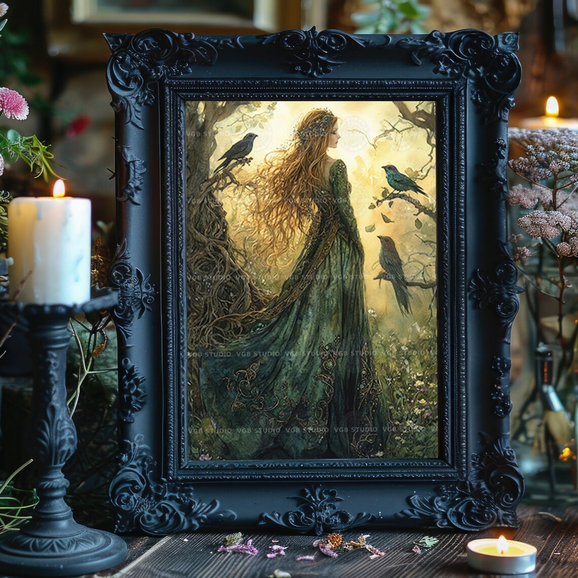 Cliodhna Celtic Goddess Wall Art Print, Irish Mythology Forest Queen in ...