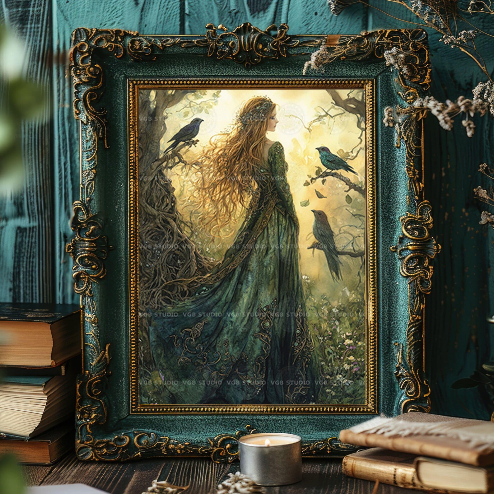 Cliodhna Celtic Goddess Wall Art Print, Irish Mythology Forest Queen in ...