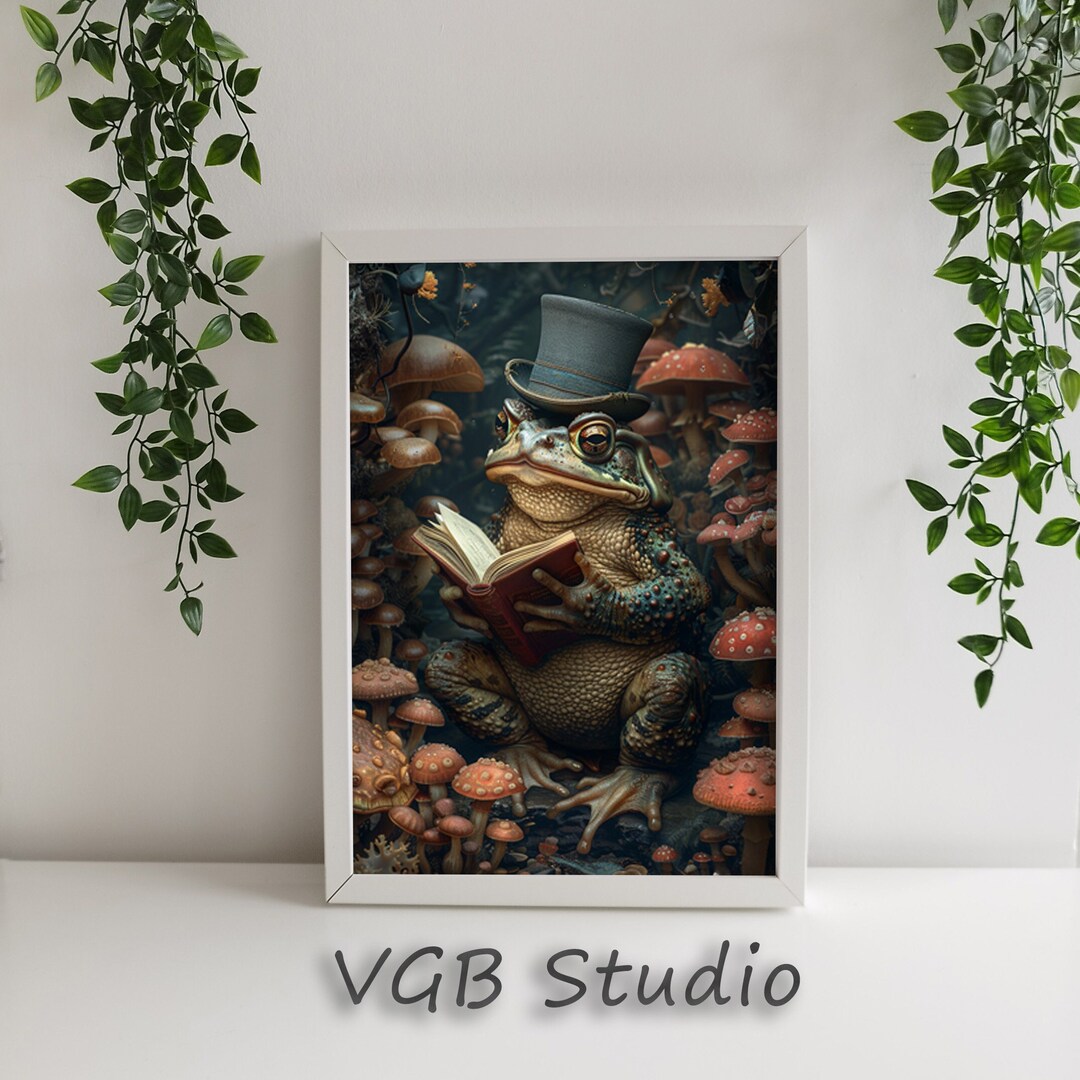 Toad Reading Book Fantasy Forest Print, Bookish Whimsical Fine Art ...