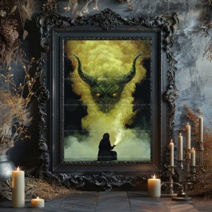 Witch Summoning the Demon Art Print, Dark Fantasy Magic Scene, Mystical ...