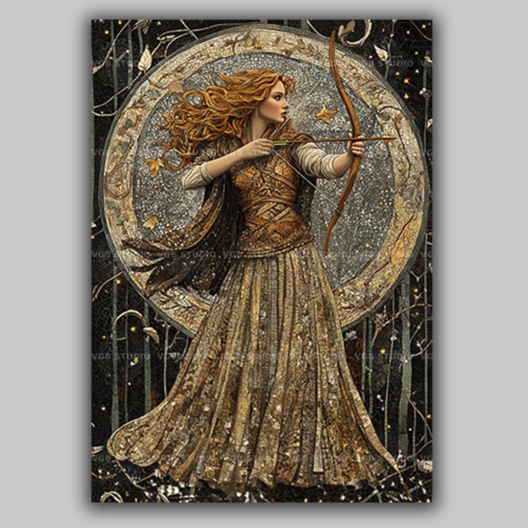 Artemis Greek Goddess Hunting Wild Animals, Stained Glass Inspired ...
