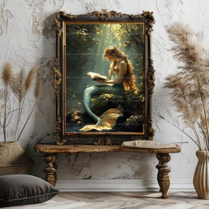 Reading Mermaid in Forest Pond Art Print, Whimsical Fantasy Decor ...