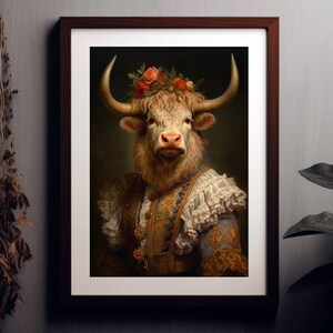 Highland Cow Lady Royalty Renaissance Gentleman Portrait Print ...