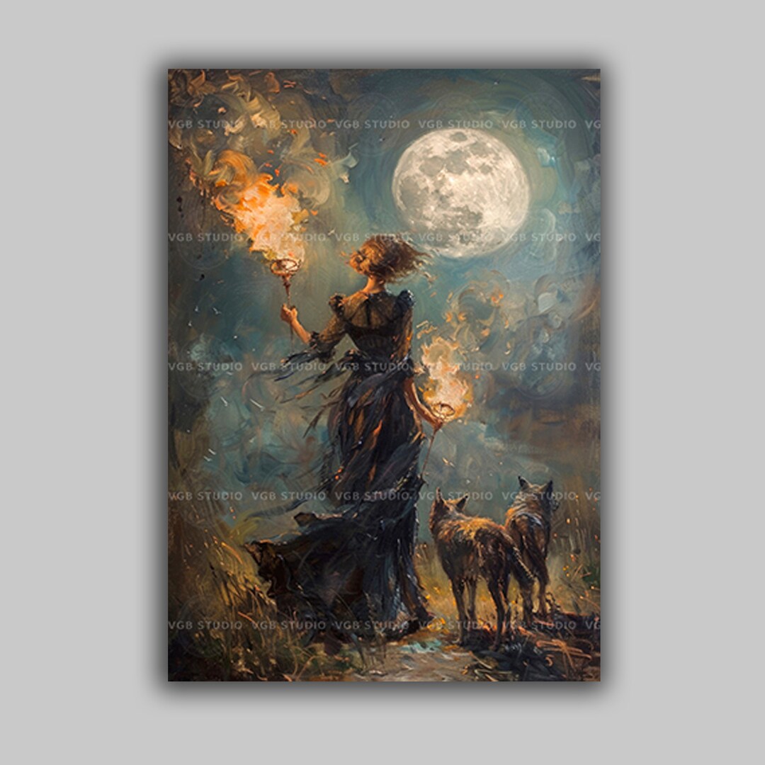 Hecate Night Goddess Print, Hekate Full Moon Holding Torches With ...