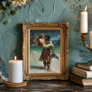 Pirate Carrying Mermaid Art Print Fantasy Ocean Romance Nautical Wall ...