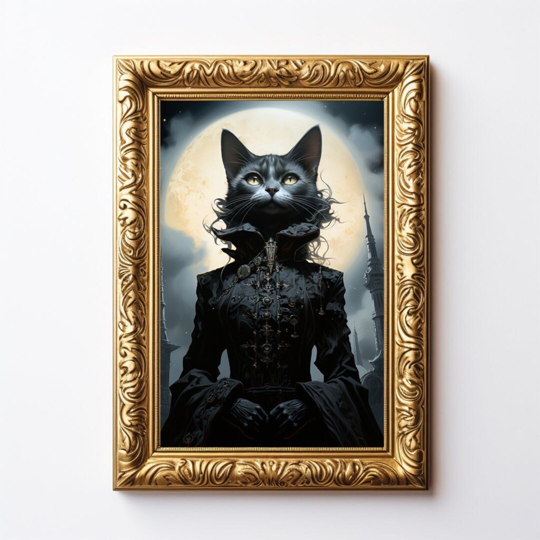 Cat Gothic Victorian Lady Under the Full Moon Goth Feline - Etsy