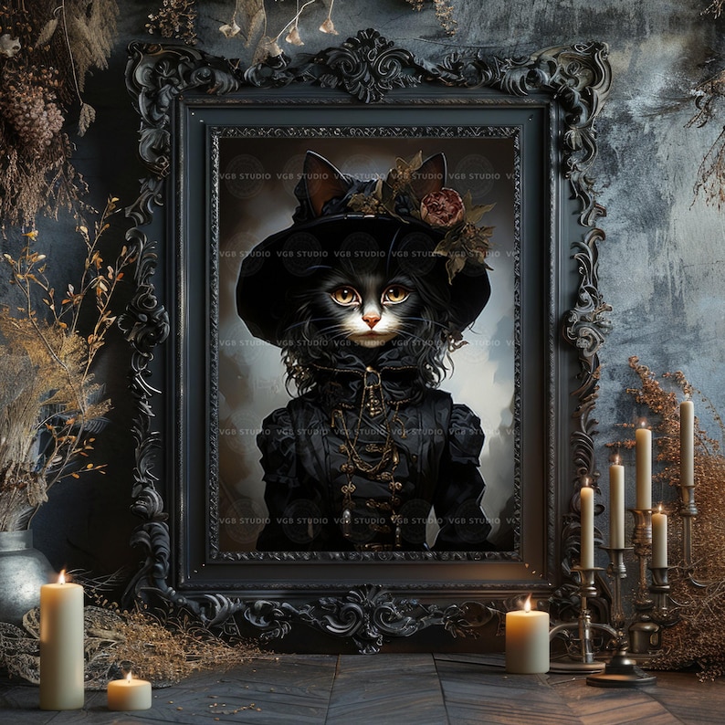 Victorian Cat Wall Art Gothic Tuxedo Kitten Portrait Anthropomorphic ...