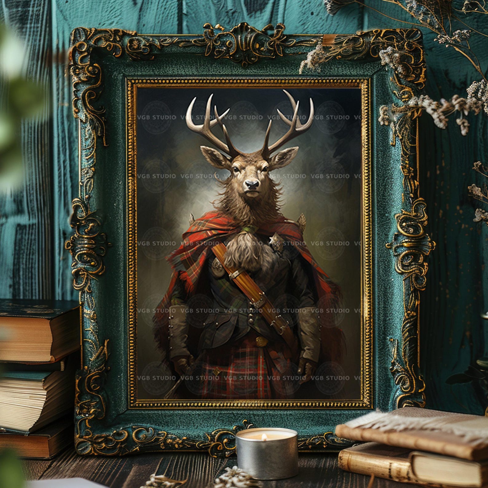 Highlander Scottish Deer Stag Fine Art Giclee Baroque Painting Wall Art ...