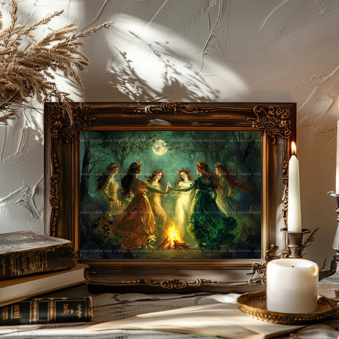 Midsummer Witch Dance Art Print Moonlit Forest Ritual Bonfire Pagan ...