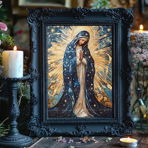 Virgin Mary Art Print Our Lady Religious Mosaic Style Christian Icon ...
